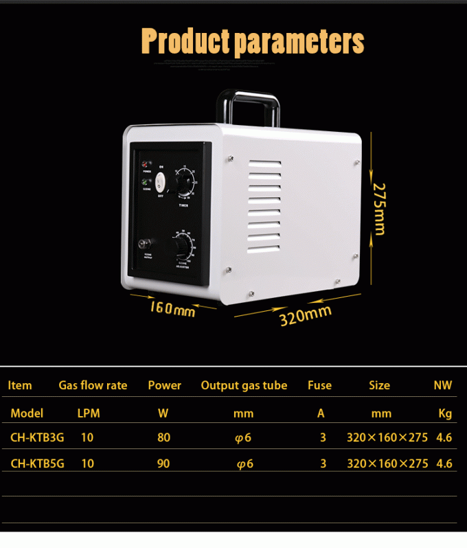 Durable Commercial Ozone Generator Anti Bacteria Viruses 80W 10LPM